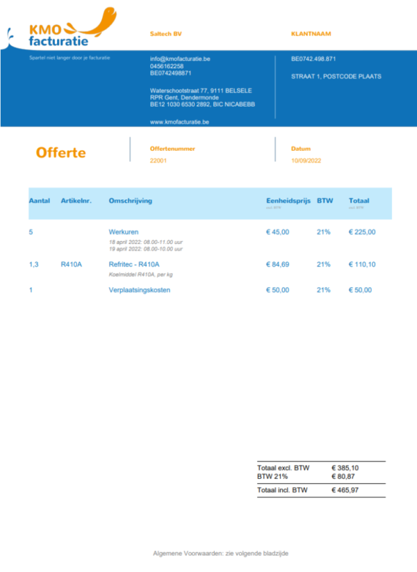 Offerte voorbeeld - Offerte maken- KMO-Facturatie